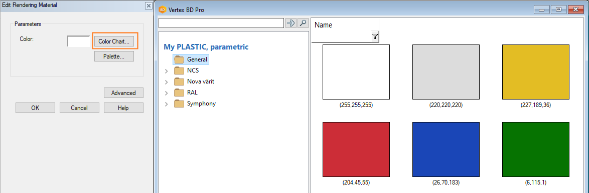 Custom Color Charts and Parametric Rendering Materials