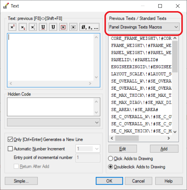 Panel Drawing Replacement Text Macros
