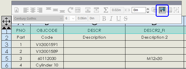 Edit drawing sheet BOM and revision tables