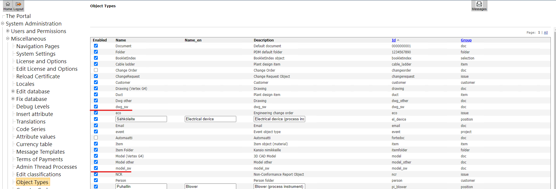 Startup definitions and system settings